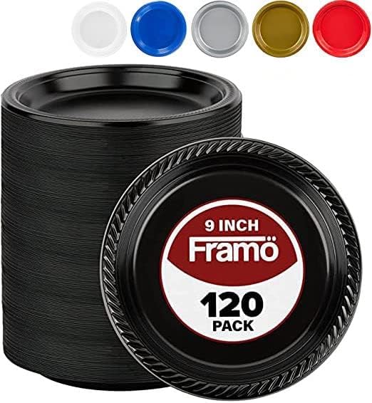 Amazon.com: Munfix 200 Black Plastic Plates Set - 9 Inch Plastic Dinner ...