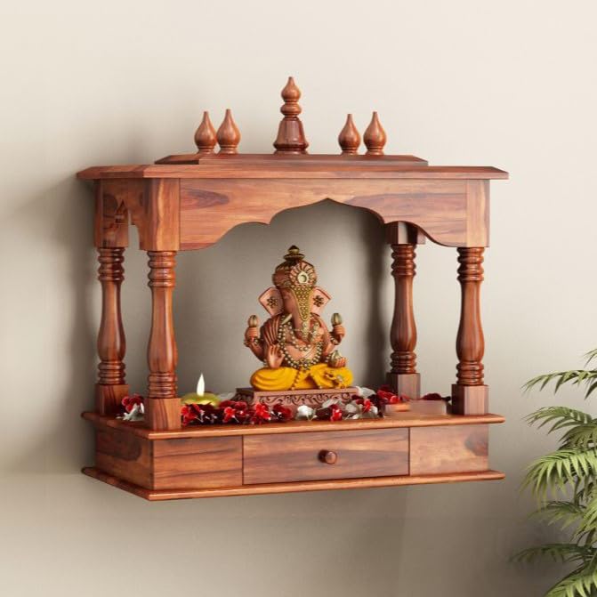 WOODSBERRY Sheesham Wood Pooja Mandir for Home | Solid Wooden Temple ...