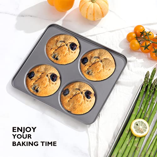 HONGBAKE Large Muffin Top Pan Set of 2, 4 Cup Nonstick Hamburger Bun ...