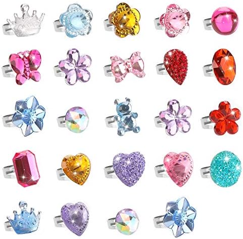 Hifot 24 pcs Girls Crystal Adjustable Rings, Princess Jewelry Finger ...