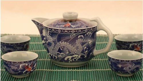 Amazon.com: Double Dragon Tea Set Asian Art Decor Porcelain w Gift Box ...