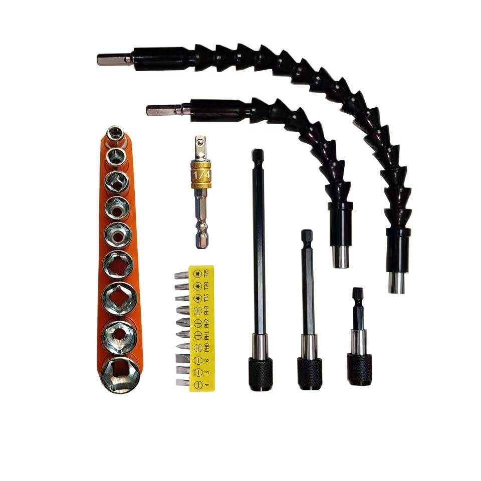 Flexible Drill Bit Extension, 25pcs Screwdriver Drill Bit Extender Set ...