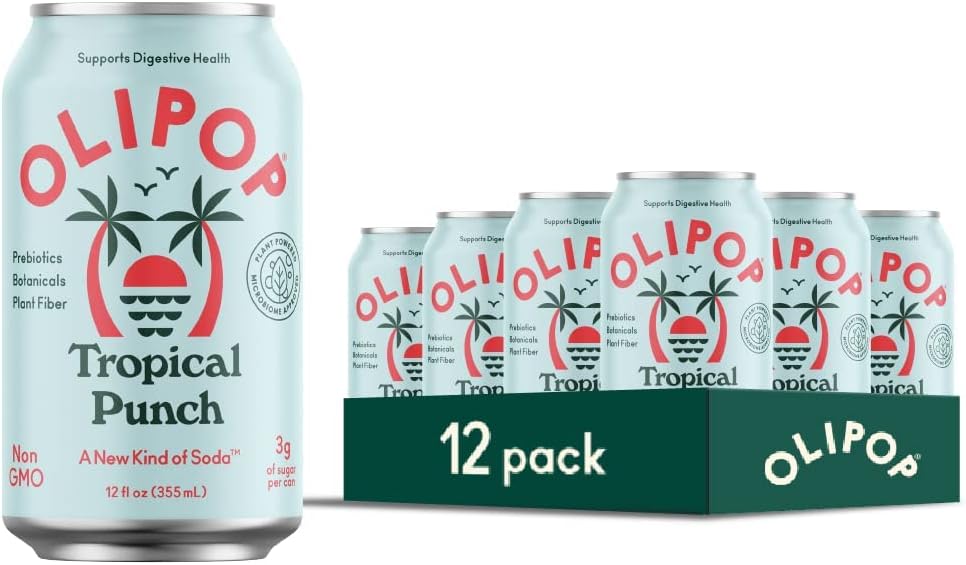 OLIPOP Prebiotic Soda Pop, Tropical Punch, A New Kind of Soda Packed with Prebiotics, Fiber, and ...