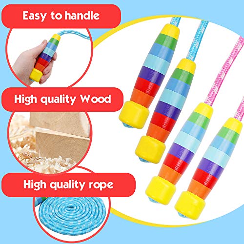 BTToyy Kids Jump Rope with Wood Handles, Rainbow Jumping Rope ...