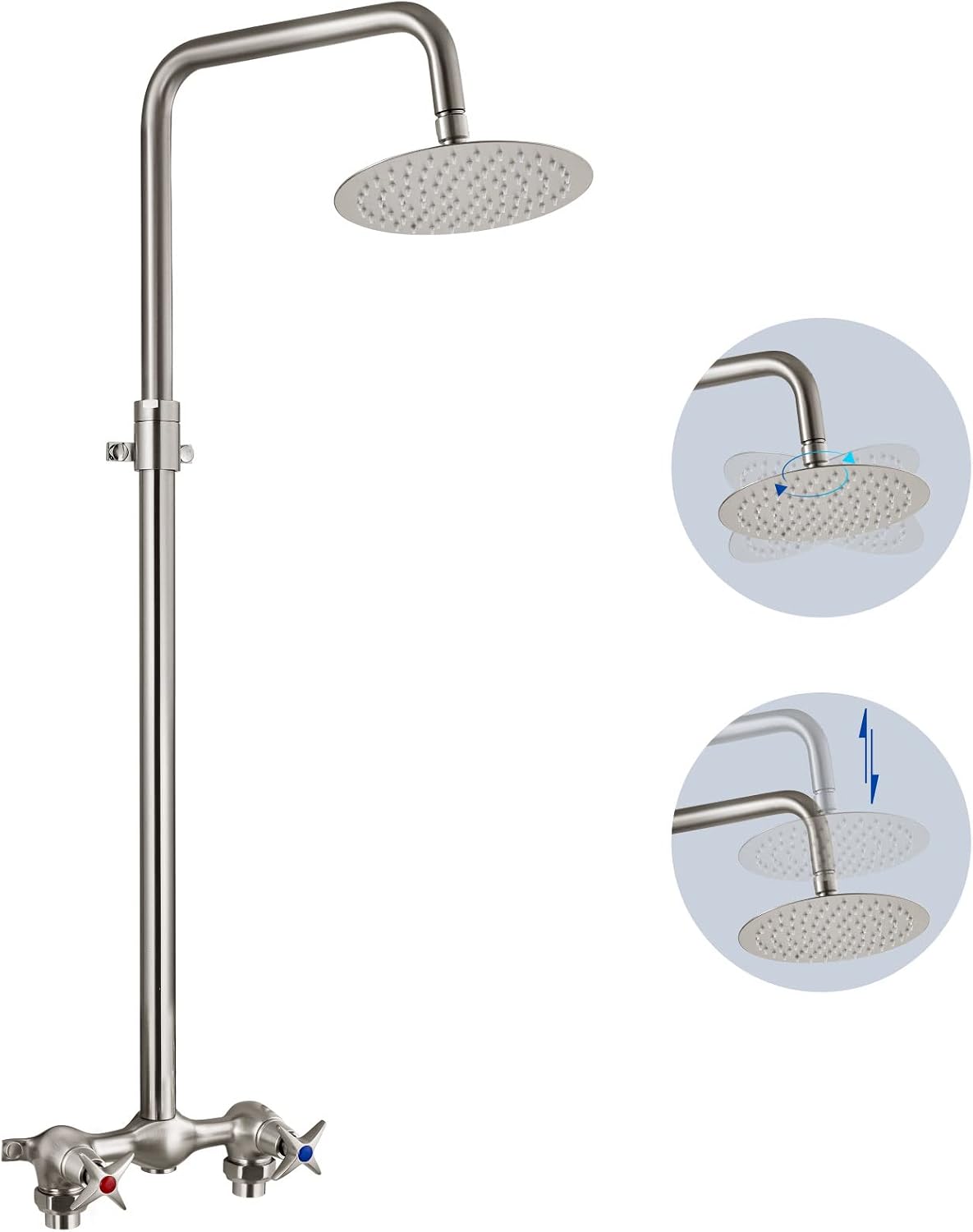 Aolemi Outdoor Shower Kit Wall Mount Brushed Nickel Rainfall 8 Inch ...