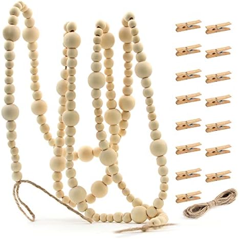 Amazon.com: KALALOU CGL4037 Wood Bead Garland with Clothes Pin Photo ...