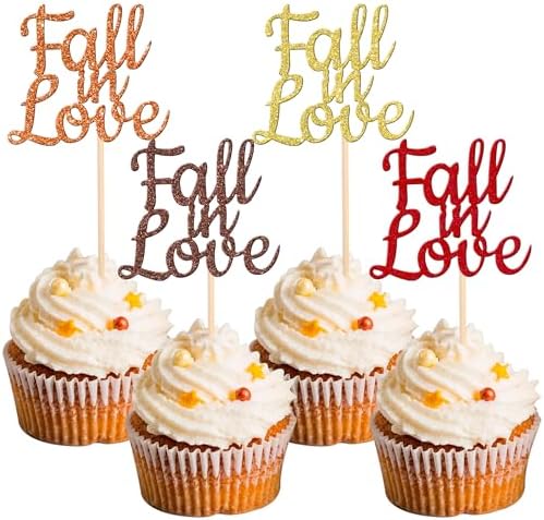 Amazon.com: 24 PCS Fall in Love Cupcake Toppers Glitter Fall Theme ...