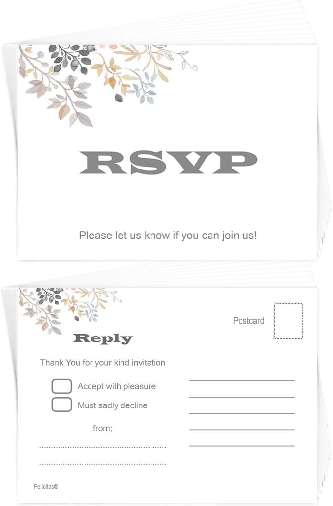RSVP Cards + Self-Seal Envs - Pack 20 Postcards - Wedding Reception ...