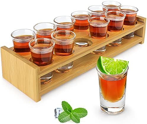 MyGift 12 Shot Glass Server with Rustic Burnt Wood Tray : Amazon.ca: Home