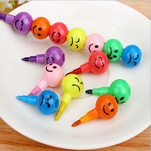 Set of Cute Colorful and Fun Smiley Face Emoticon Stacking Pencil and ...