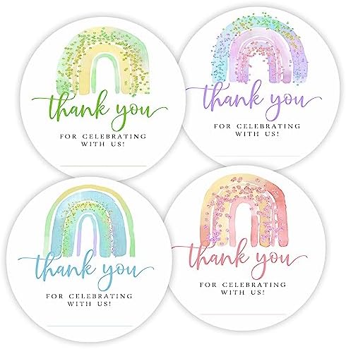 Amazon.com : 40 Thank You Stickers - Watercolor Rainbow 2 Inches Large ...
