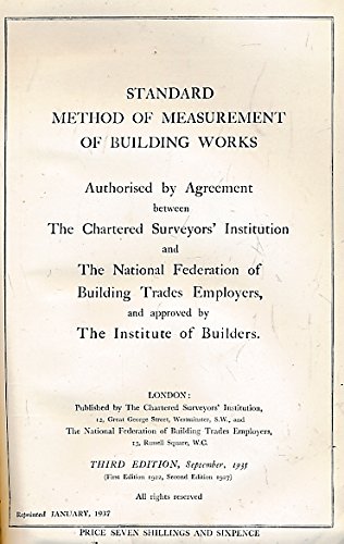 STANDARD METHOD OF MEASUREMENT OF BUILDING WORK.: No author.: Amazon ...