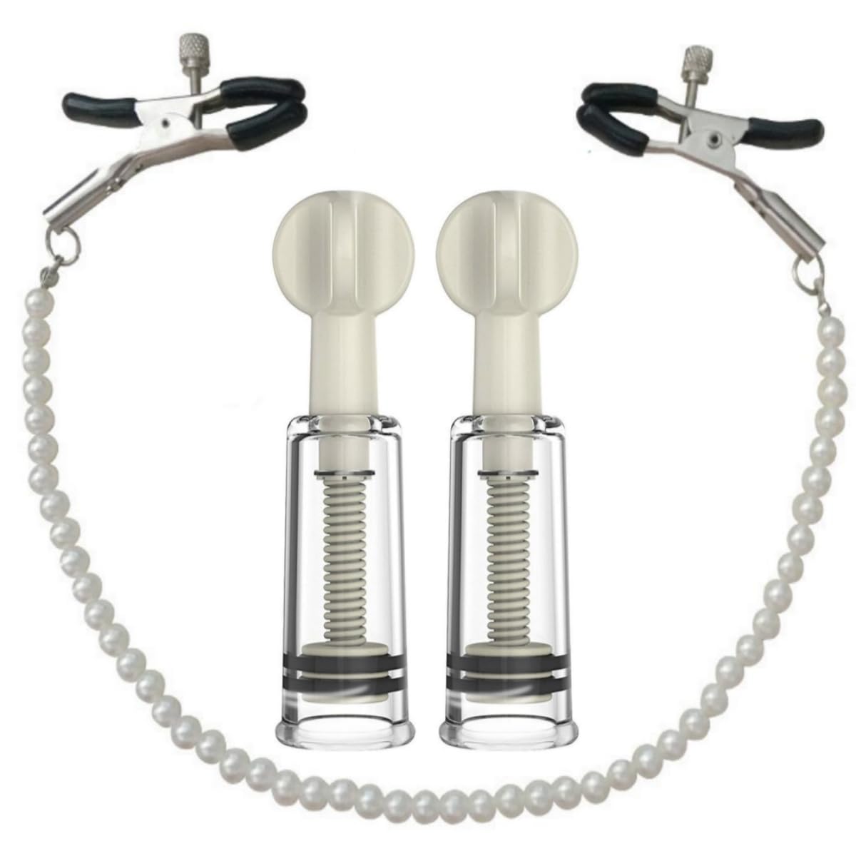 Nipple Clamps Bells Pearl Chain And Nipple Suckers 2pcs