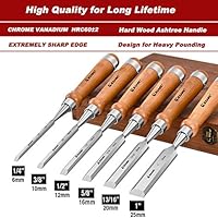 Wood Chisel Tool Sets, 6 Pieces Chrome Vanadium and Hard Ashtree Handle ...