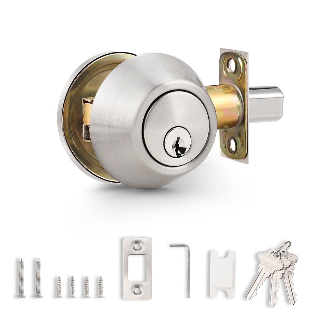 Probrico Deadbolt Lock Set, Brushed Nickel Door Lock, Single Cylinder ...