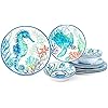 Amazon.com | LEHAHA 12-Piece Melamine Beach Dinnerware Set, Coastal ...