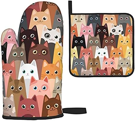 Amazon.com: Cute Cartoon Cats Oven Mitts and Pot Holders Sets Resistant ...