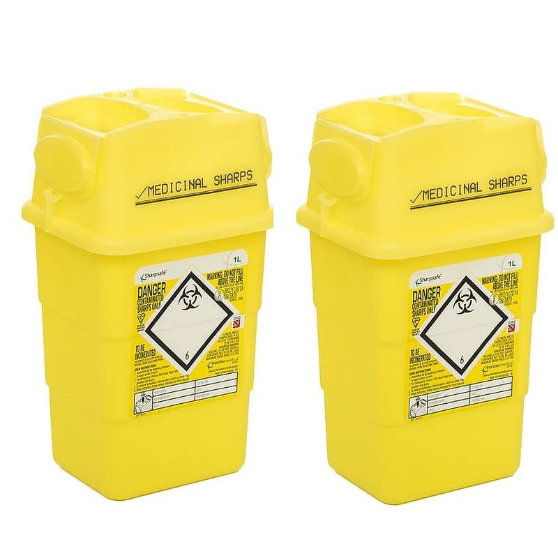 2X 1l Medical Sharps Bins - Disposable Syringe/Needle Biohazard Tubs ...