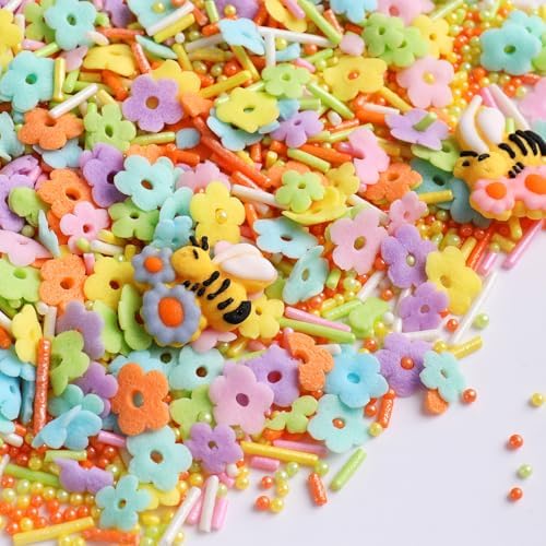 Amazon.com: Flower Sprinkles Edible, Spring Colorful Bees Green Pearls ...