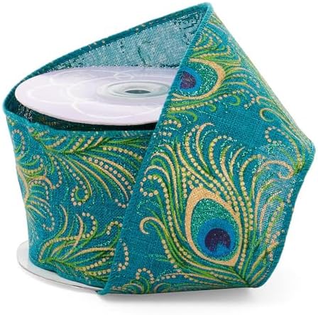 Amazon.com: Paper Mart Peacock Eye Wired Ribbon for Holiday Gift Wrap ...