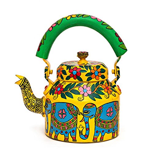 Buy Kaushalam Hand Painted Chai Kettle Colourful Tea Pot Yellow ...