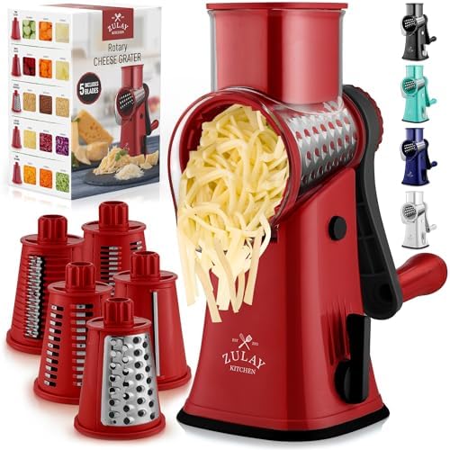 Amazon.com: Zulay Rotary Cheese Grater 5 Blade Cheese Shredder - Manual ...