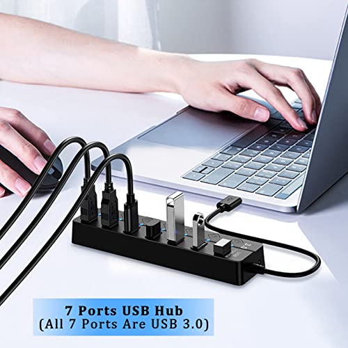 USB 3.0 Hub, 7 Port USB Extension Hub for Laptop, Multiple USB Port ...