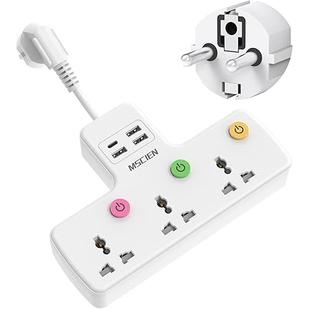 Travel Plug Extension, UK To EU Multi Plug with USB, 3 Way Individual ...