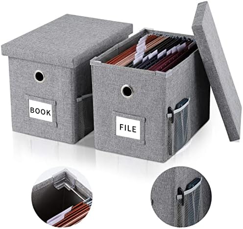Amazon.com: 2-Pack Linen File Boxes Organizer with Smooth Sliding Rail ...