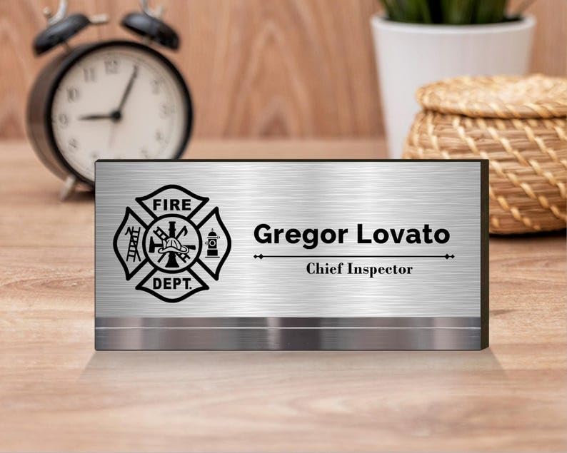 Amazon.com: Personalized Firefighter Metal Desk Name Plate-Fire Chief ...