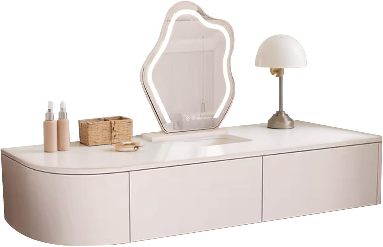 Amazon.com - Corner Floating Desk with Drawers, Floating Vanity Makeup ...