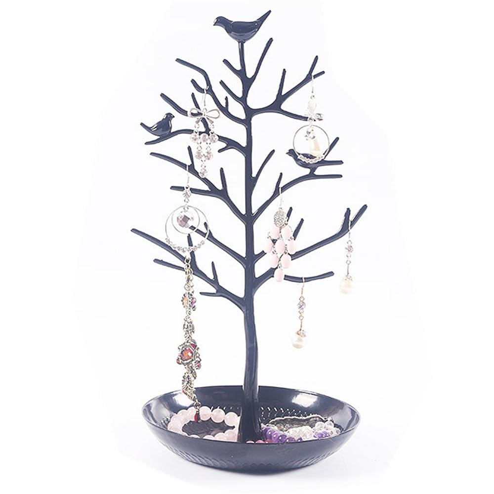 TRIXES Polished Black Metal Jewellery Stand – Vintage Birds – Hang your ...