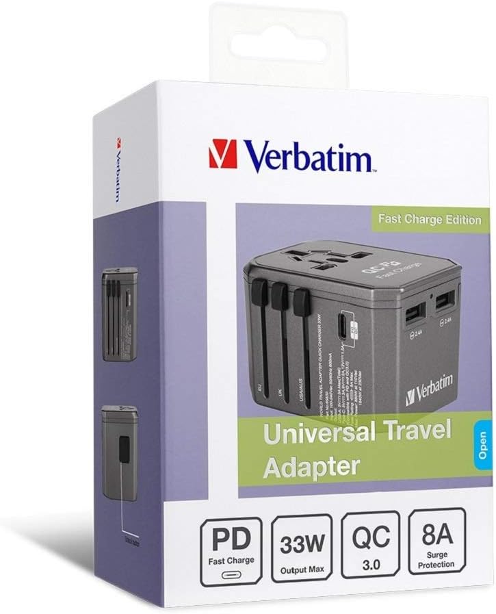 Verbatim Universal Travel Adapter 3 Ports 33W (Gray) - Supports PD ...