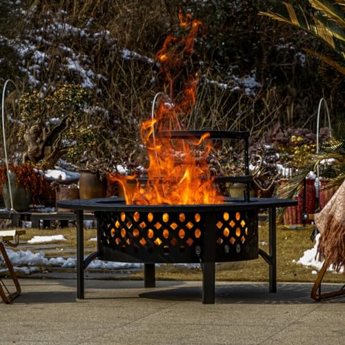 OutVue 42 Inch Fire Pit with 2 Grills, Extra Large Wood Burning Fire ...