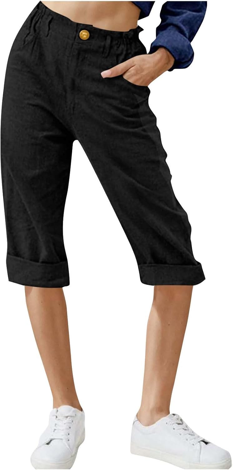 Damen 3/4 Caprihose Sommer 2026 | Leichte Stoffhose mit Elastischem ...