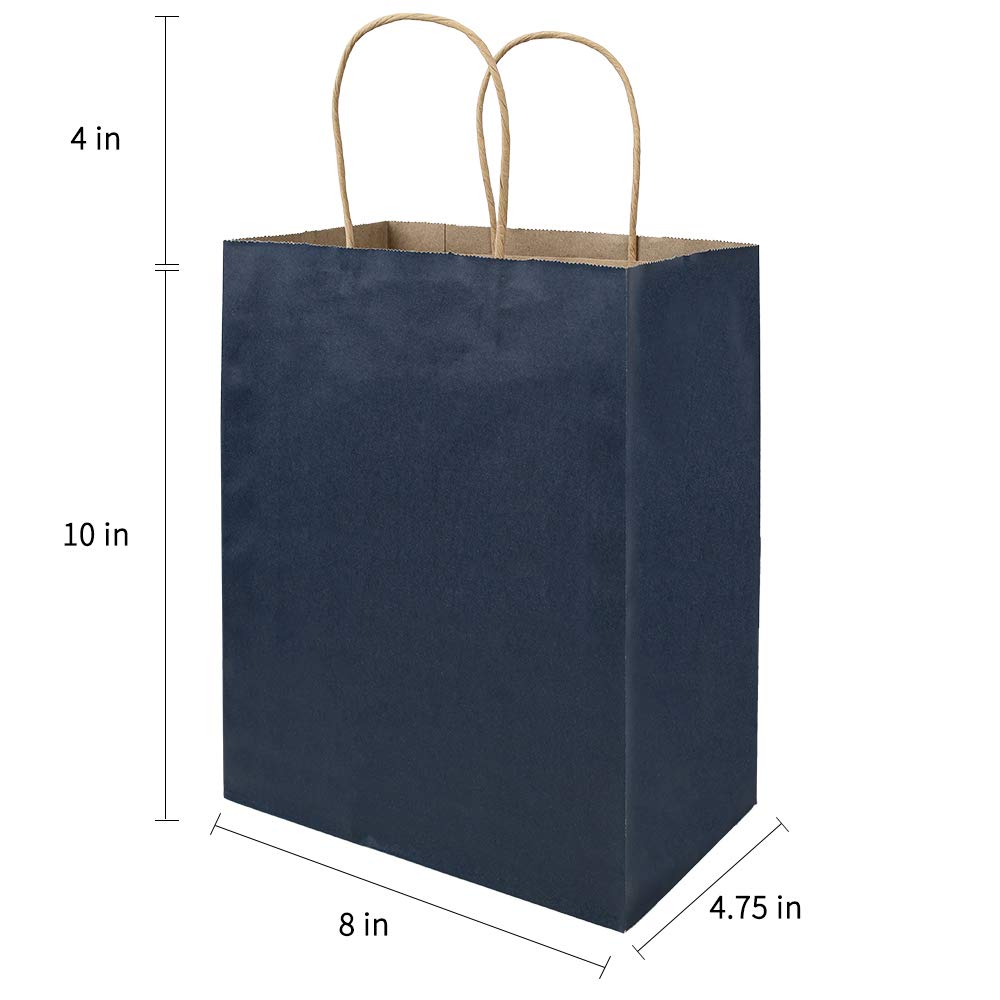 50 Pack 8x4.75x10 inch Medium Blue Kraft Paper Bags with Handles Bulk ...