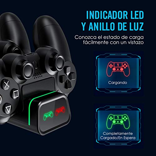 PICTEK Cargador Mando PS4, Carga Ultrarrápido con Tira de Luz y LED ...