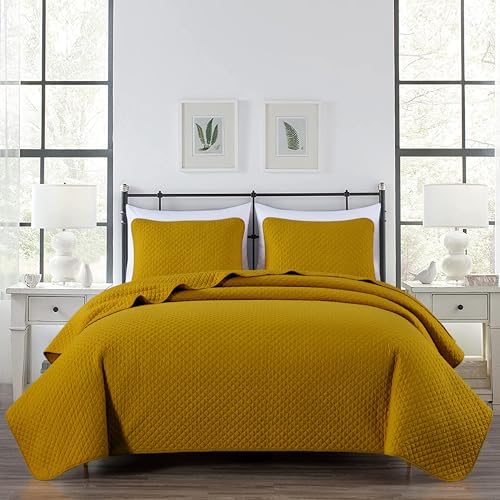 Amazon.com: Chezmoi Collection Avon 3-Piece Mustard Yellow Quilt Set ...