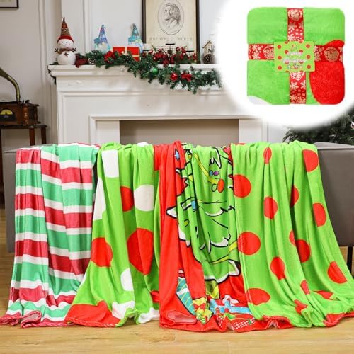 Amazon.com: 4 Pack Christmas Blankets Throws,50"x 60" Green and Red ...