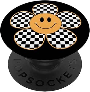 Amazon.com: Checkered Retro Flower with a Yellow Smiling Face Summer PopSockets Standard PopGrip ...