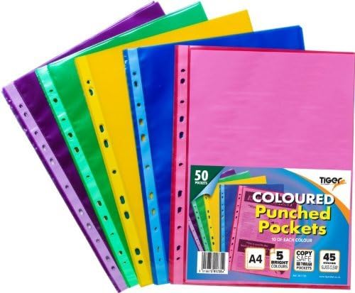 Tiger A4 50 Coloured Plastic Wallets Clear Strong Punched Ring Binder ...