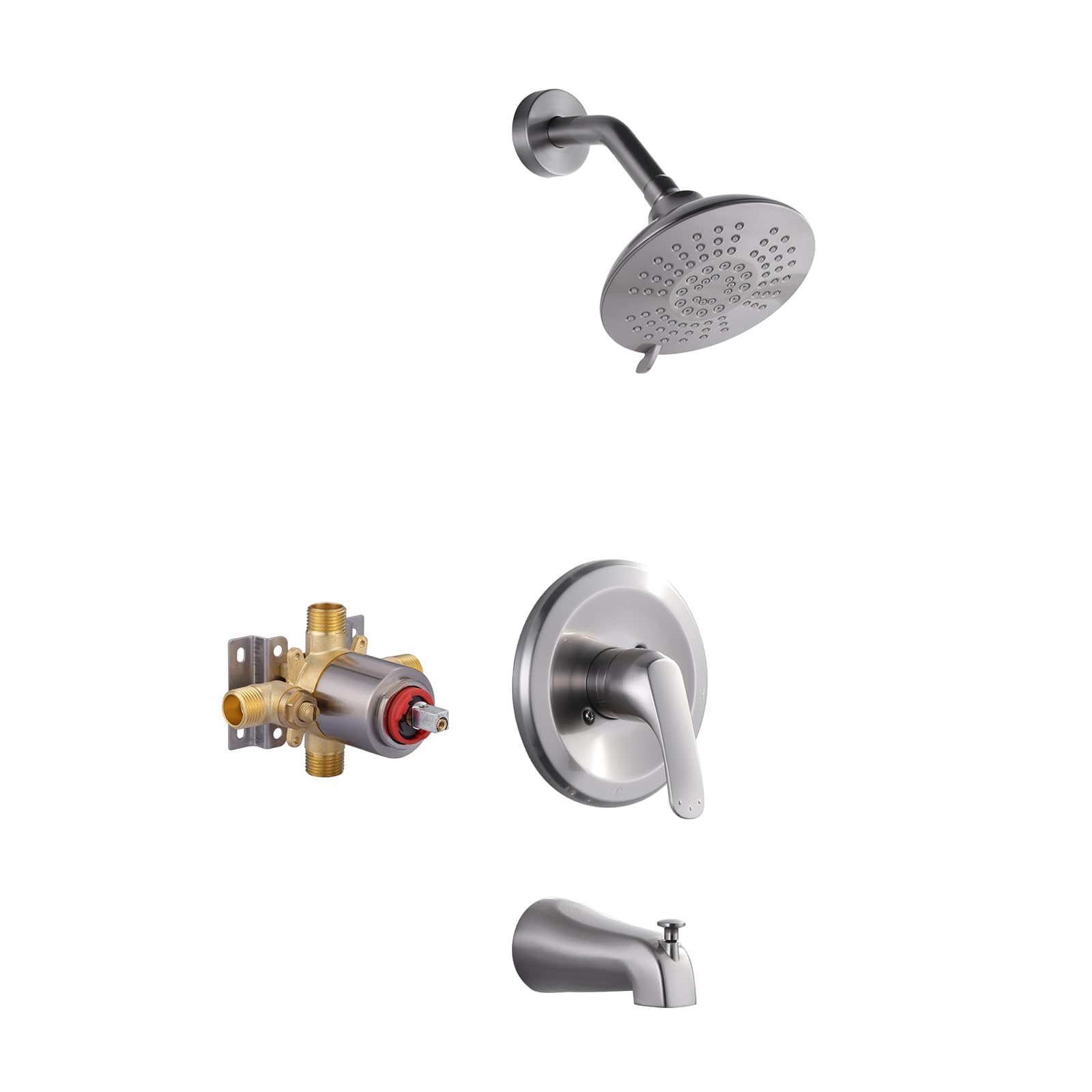Shower Faucet with Valve, Brushed Nickel Bathroom Tub Shower Faucet Kit ...