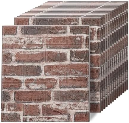 Amazon.com: Greymond 3D Wall Panels Peel and Stick in Red White Stone ...
