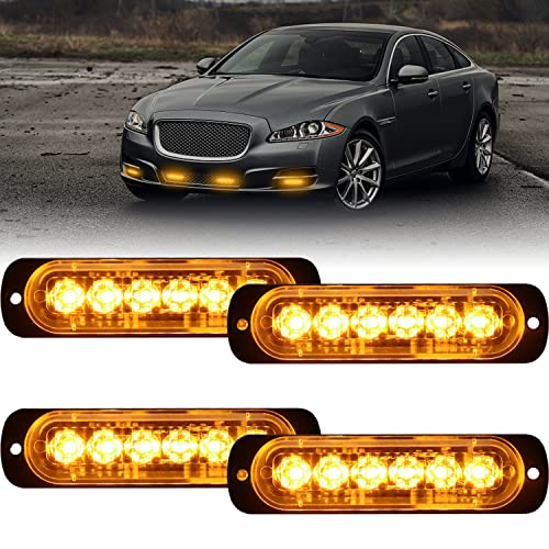 Snapklik.com : 4pcs Universal 12V-24V Super Bright Amber/Amber 18W 6 ...