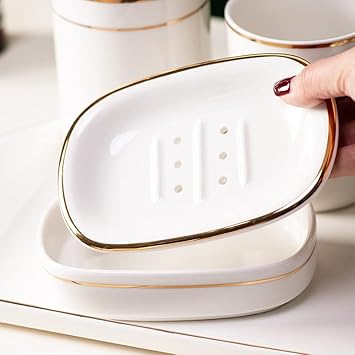 Amazon.com: Self Draining Soap Dish, Double-Layer Bar Soap Tray, White ...