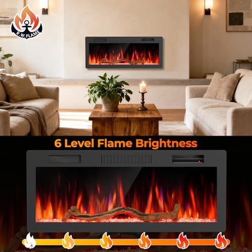 R.W.FLAME 42 Inch Recessed and Wall Mounted Smart Electric Fireplace ...