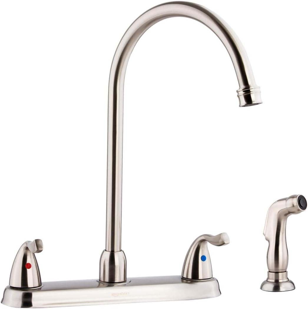 Amazon Basics AB-KF703-SN Two-Handle High-Arc Kitchen Faucet, Satin ...