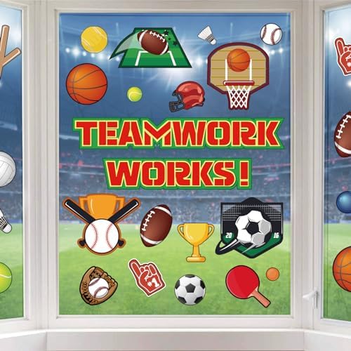 Amazon.com: Whaline 9 Sheets Sports Teamwork Window Clings Decals ...