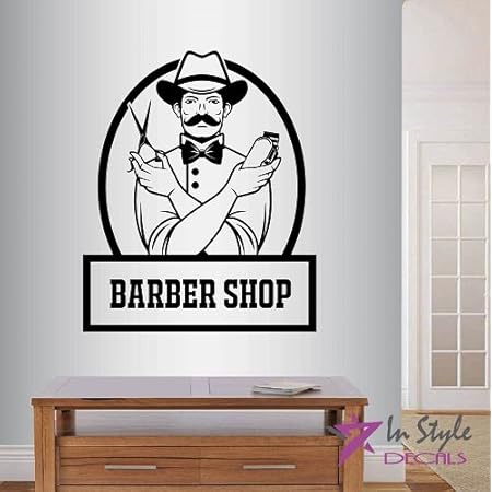 Amazon.com: Wall Vinyl Decal Home Decor Art Sticker Baber Shop Sign ...