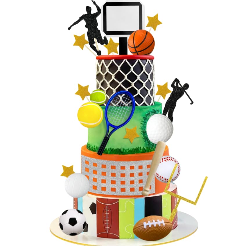 Amazon.com: 25PCS Sports Cake Decorations Sports Ball Cake Toppers ...